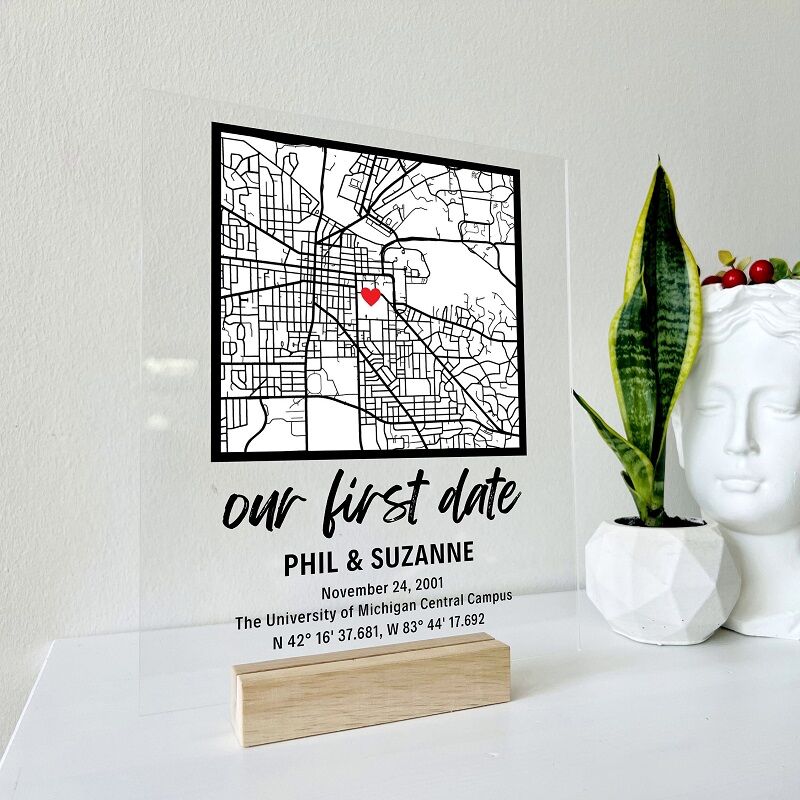 Personalized Acrylic Plaque Our First Date with Custom Special Day Map ...