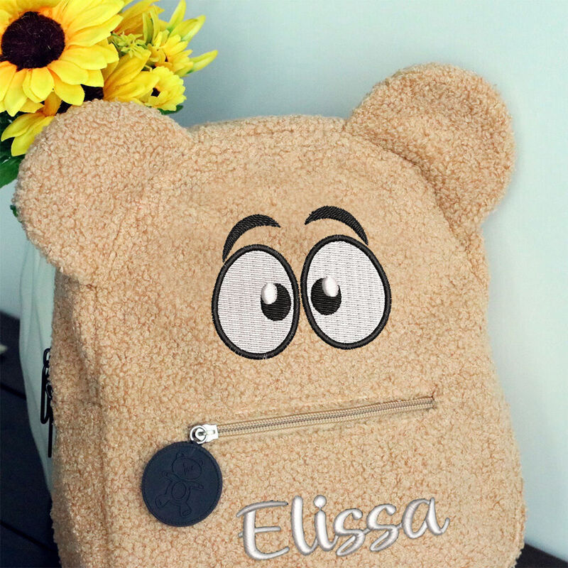 Personalized Teddy Bear Kids Backpack with Embroidered Cartoon Eyes for ...