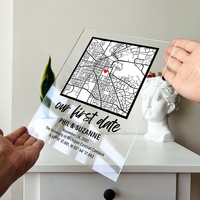 Personalized Acrylic Plaque Our First Date with Custom Special Day Map ...