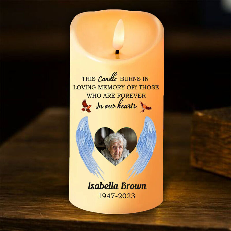 Custom Memorial LED Candle with Blue Wings Add Photo Sympathy Gift for ...