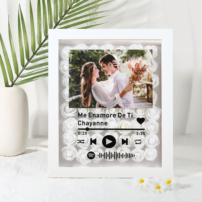 Custom Dried Flower Shadow Box With Personalized Spotify Code And Photo ...