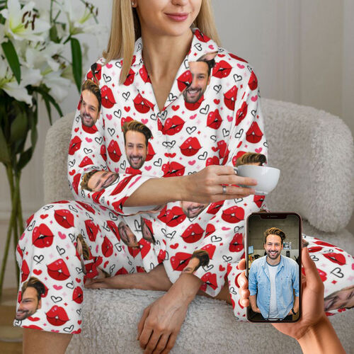 Personalized Pajamas Custom Couple Photo Hot Kiss Heart Pattern Design ...
