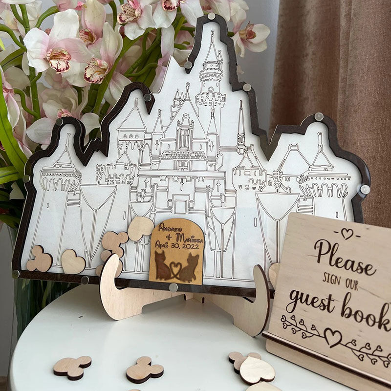 Personalized Castle Wooden Acrylic Custom Name Guest Book - Yeahmade.com