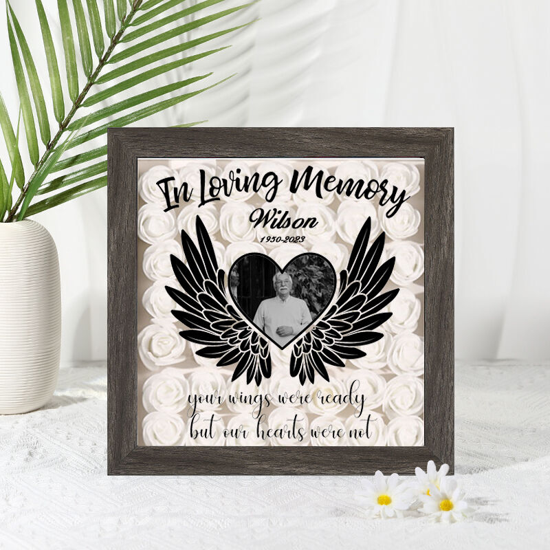 Personalized Flower Shadow Box In Loving Memory Angel Wings Design ...